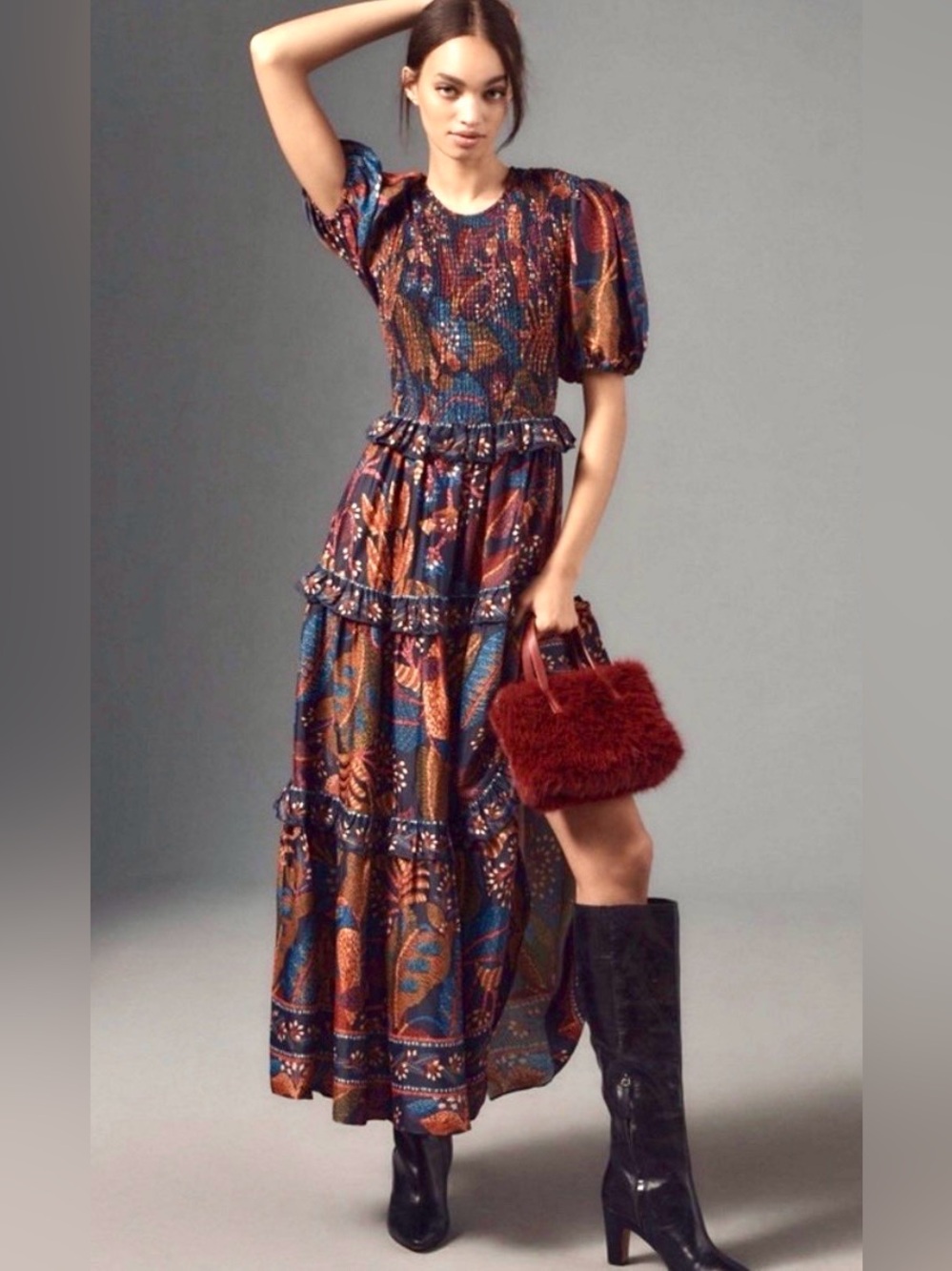 FARM Rio | Dresses | Farm Rio Short Sleeve Tiered Aline Maxi Dress ...